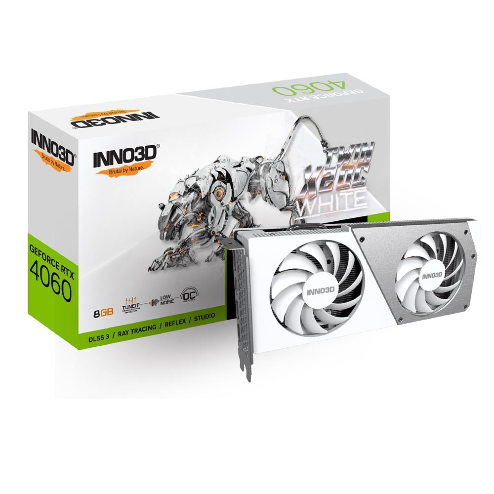 Placa de Vídeo INNO3D GeForce RTX 4060 Twin X2 OC, 8GB, GDDR6, 128-Bit, Branco - SHOPAR